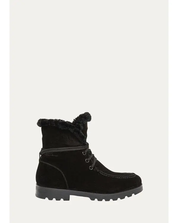 Santoni Shearling-lined Suede Lace-up Boots