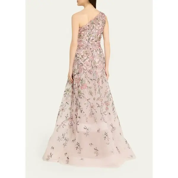 Rickie Freeman For Teri Jon One-shoulder Embroidered Tulle Gown