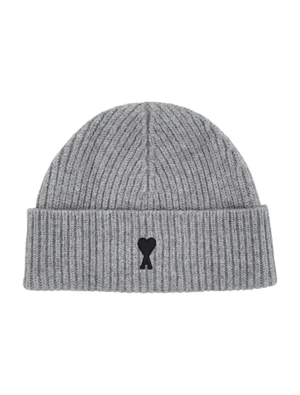 AMI Paris Ribbed Knit Beanie With Wide Turn-up Cuff - Grigio