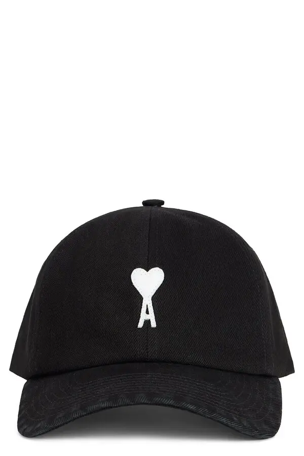 AMI Paris Cotton Visor Cap With Heart Mini Embroidery - Black