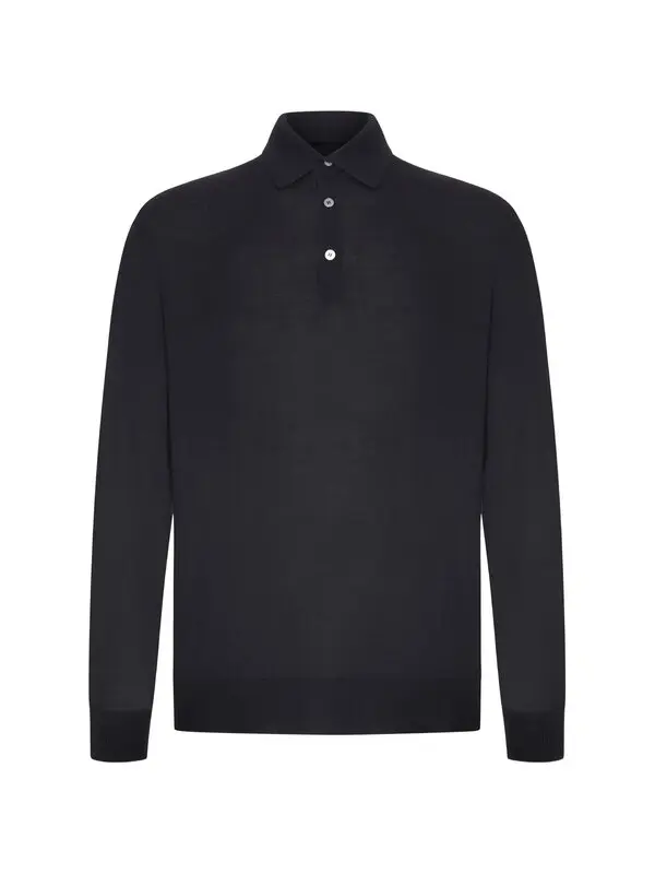 Zegna Ribbed Polo-collar Merino Wool Polo - Nero