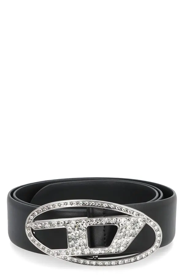DIESEL B-1dr Strass Smooth Leather Belt With Silver-tone Buckle