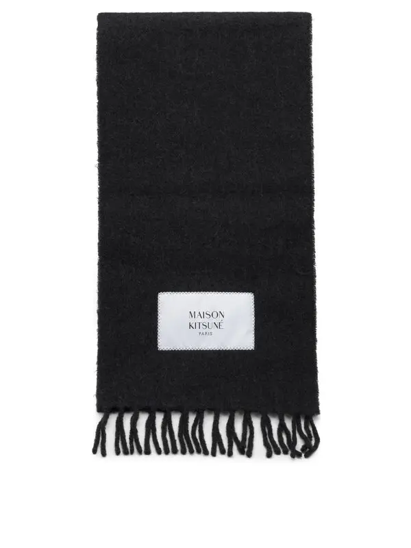 Maison Kitsuné Alpaca Fringed Mini Scarf With Woven Label