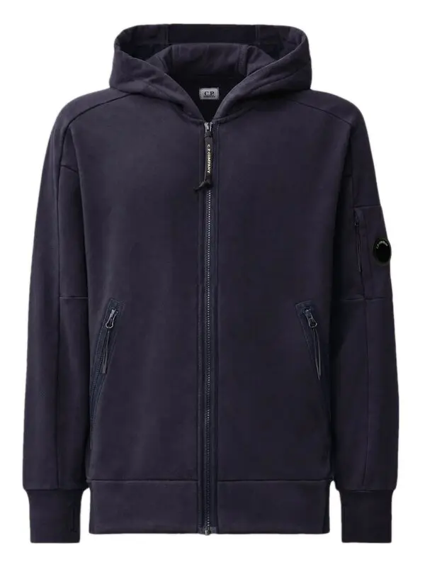 C.P. COMPANY Cotton Full-zip Hoodie With Adjustable Drawstring Hood, Lens Pocket & Thumb Holes - Blu