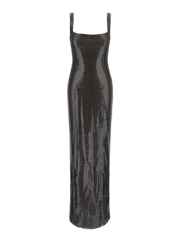 SELF-PORTRAIT Rhinestone Square-neck Tech Fabric Maxi Dress