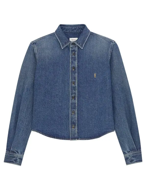 Saint Laurent Front-button Blouse With Pointed Collar And Curved Hem