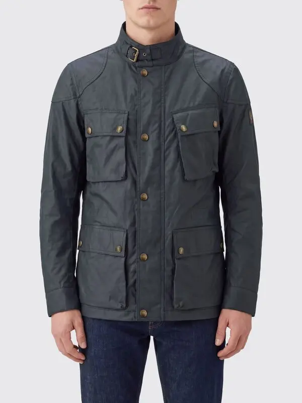 Belstaff Utility Jacket In Waxed Cotton With High Neck And Patch Pockets