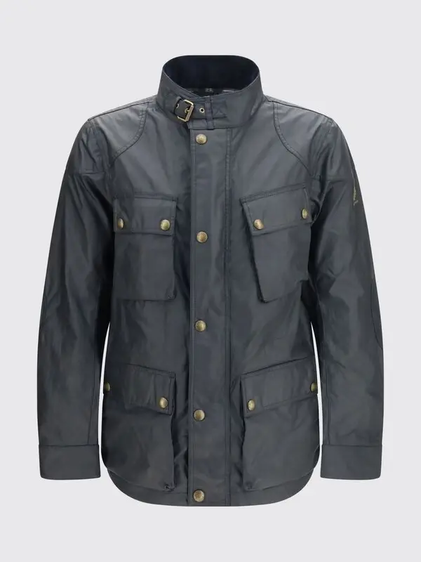 Belstaff Utility Jacket In Waxed Cotton With High Neck And Patch Pockets