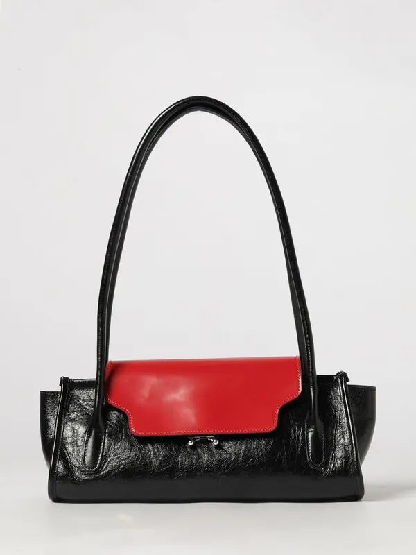 Marni Trunkette Ruched Leather Shoulder Bag With Double Handle - Black