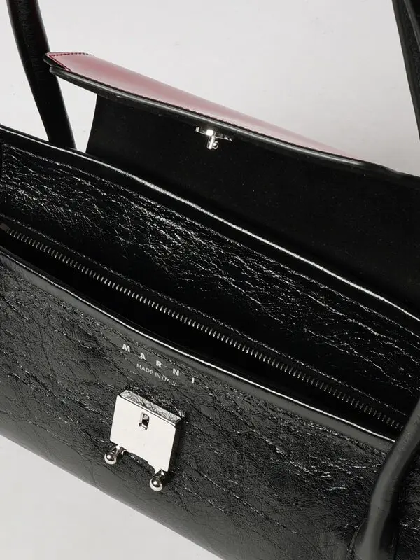 Marni Trunkette Ruched Leather Shoulder Bag With Double Handle - Black