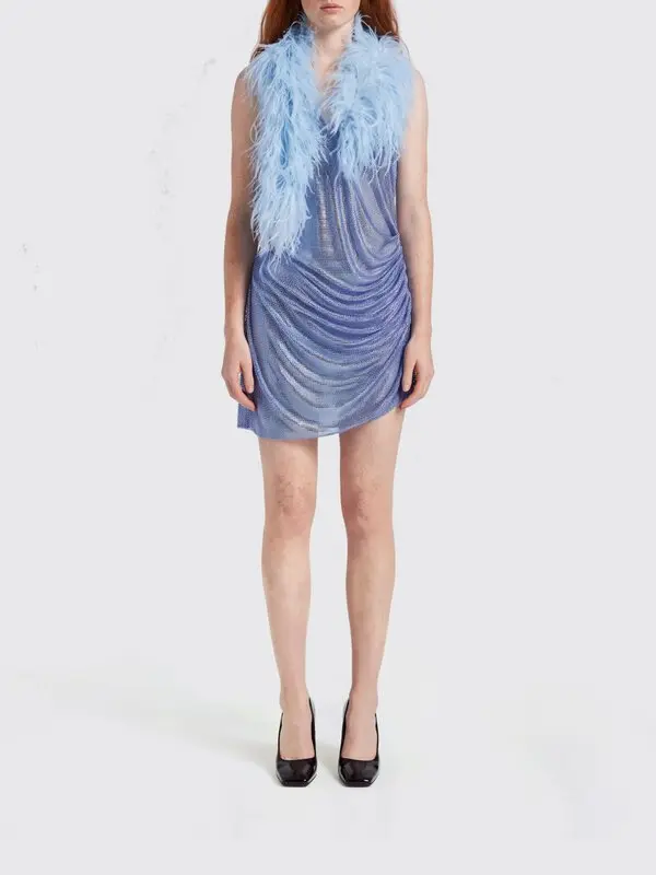 Giuseppe Di Morabito Draped Midi Evening Dress With Feathers And Rhinestones