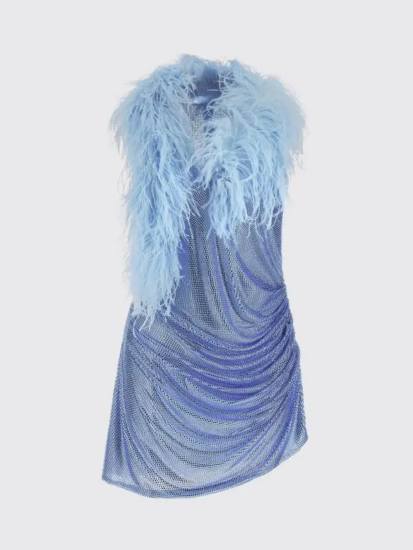 Giuseppe Di Morabito Draped Midi Evening Dress With Feathers And Rhinestones