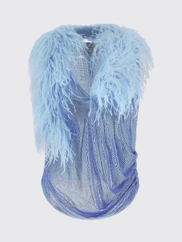 Giuseppe Di Morabito Draped Evening Top With Ostrich Feathers And Rhinestones - Blue