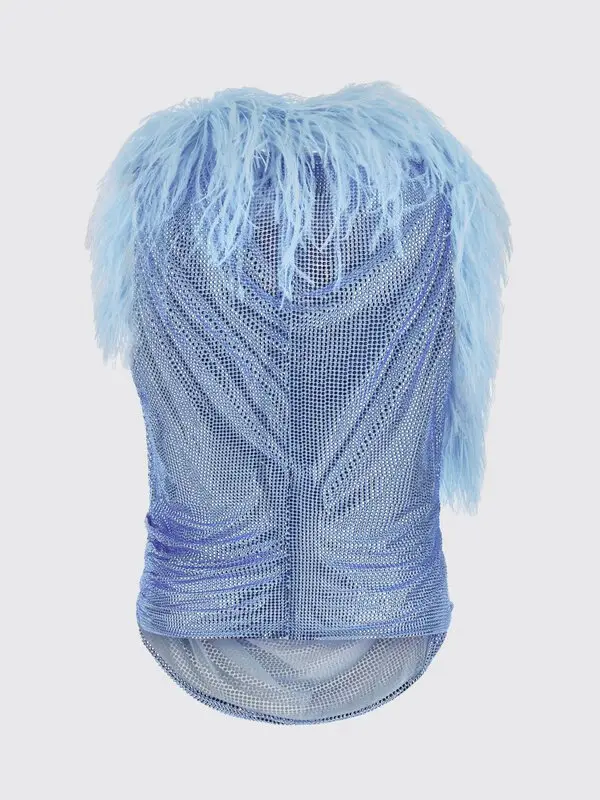 Giuseppe Di Morabito Draped Evening Top With Ostrich Feathers And Rhinestones - Blue