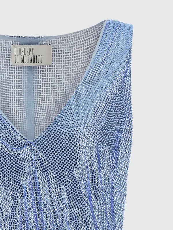 Giuseppe Di Morabito Draped Evening Top With Ostrich Feathers And Rhinestones - Blue