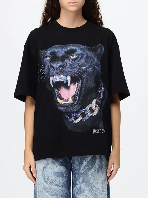 Just Cavalli Relaxed Fit Cotton T-shirt With Graphic Logo Print And Dropped Shoulders