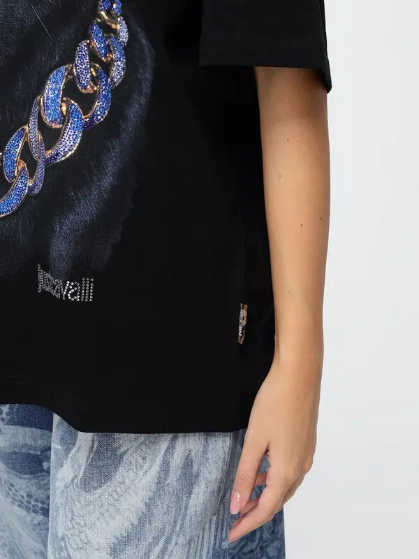 Just Cavalli Relaxed Fit Cotton T-shirt With Graphic Logo Print And Dropped Shoulders