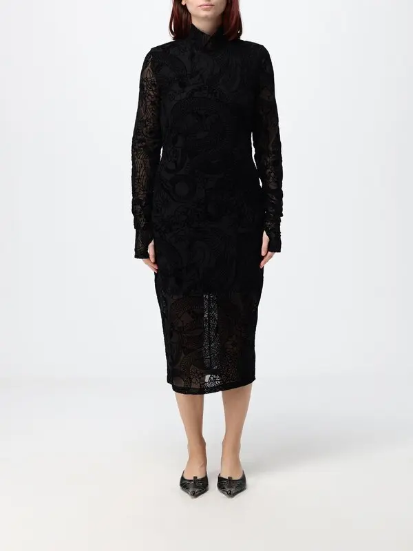 Just Cavalli Floral Print Tulle Long-sleeved Mini Sheath Dress