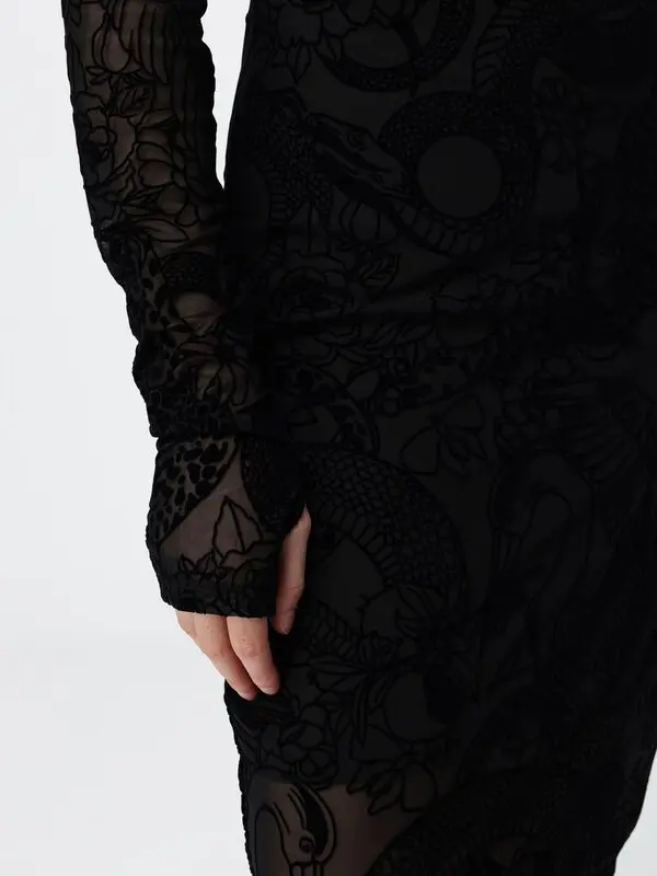 Just Cavalli Floral Print Tulle Long-sleeved Mini Sheath Dress