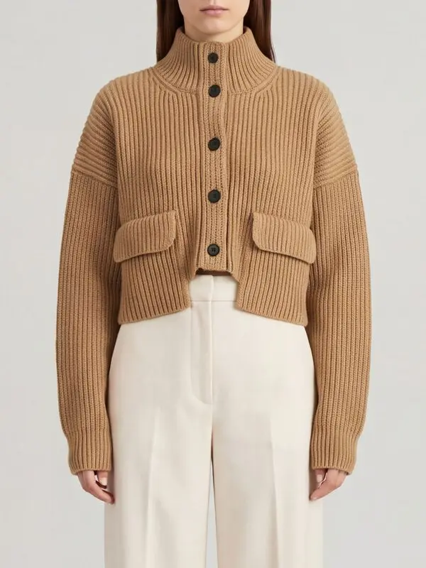 Khaite Cropped Turtleneck Cardigan In 100% Cashmere With Asymmetrical Hem
