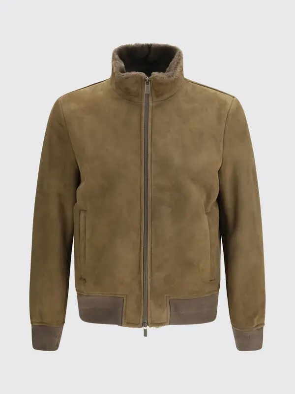 SALVATORE SANTORO Suede Lambskin Bomber Jacket With High Neck