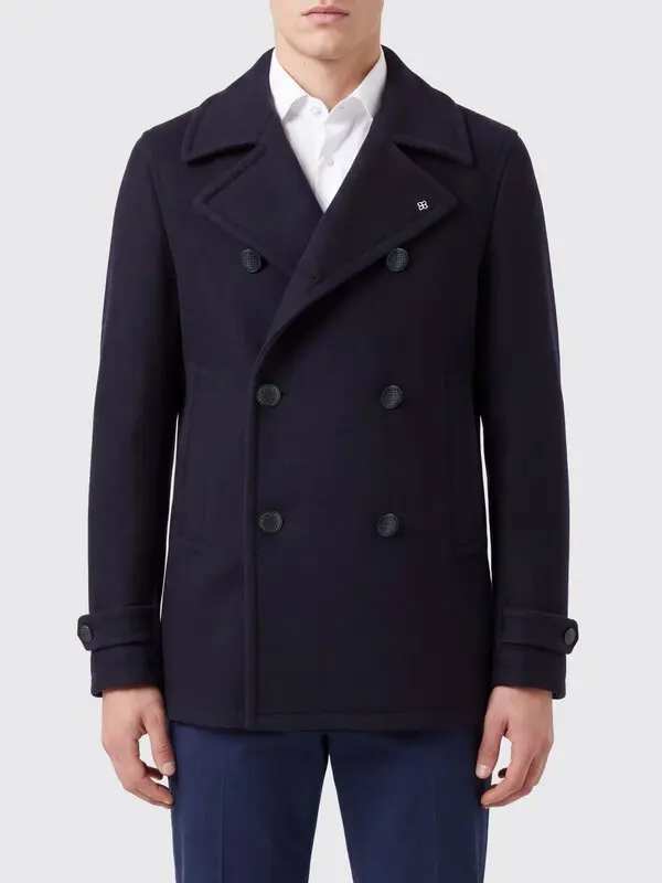 Tagliatore Double-breasted Wool-blend Pea Coat With Adjustable Cuff Straps