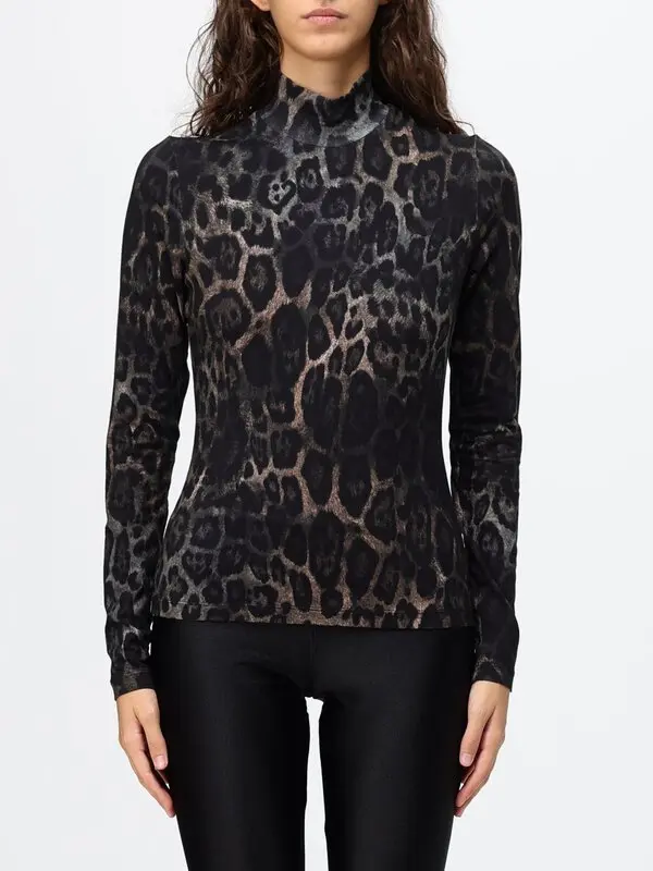 Just Cavalli Animal Print Stretch Cotton Slim Fit Turtleneck Top
