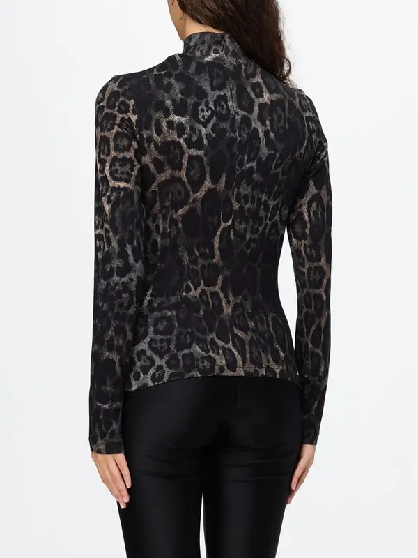 Just Cavalli Animal Print Stretch Cotton Slim Fit Turtleneck Top