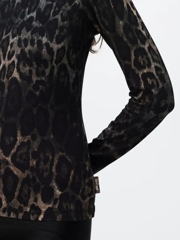 Just Cavalli Animal Print Stretch Cotton Slim Fit Turtleneck Top