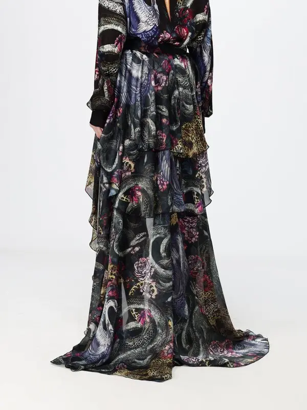 Just Cavalli High-waisted Asymmetrical Long Viscose Skirt With Graphic Print - Multicolor