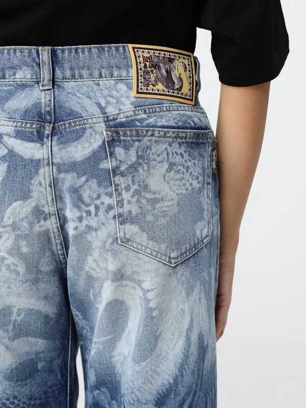 Just Cavalli High-waisted Wide-leg Palazzo Jeans In Graphic Print Cotton Denim