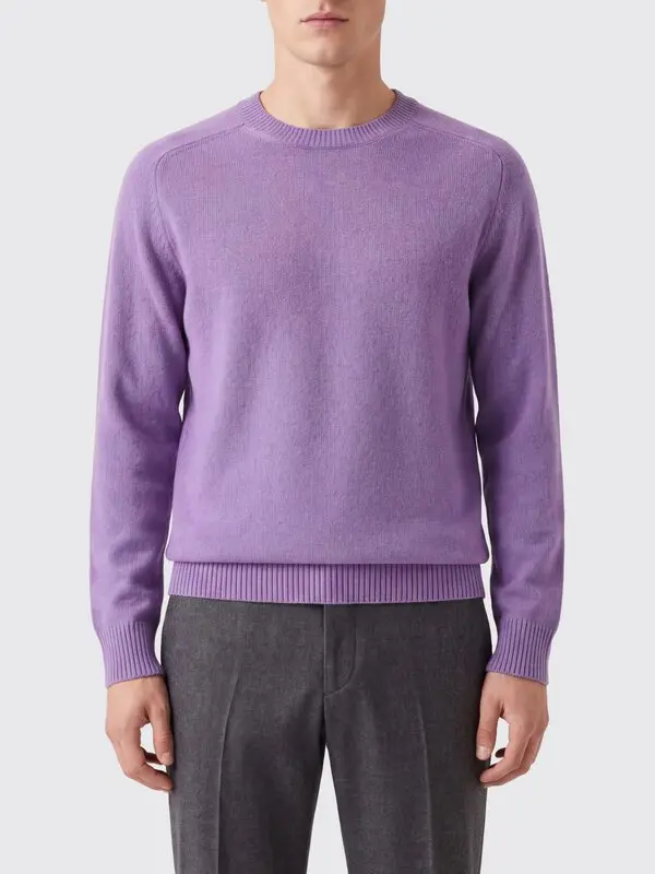 BROOKSFIELD Pure Cashmere Crewneck Jumper With Ribbed Long Sleeves - Plum