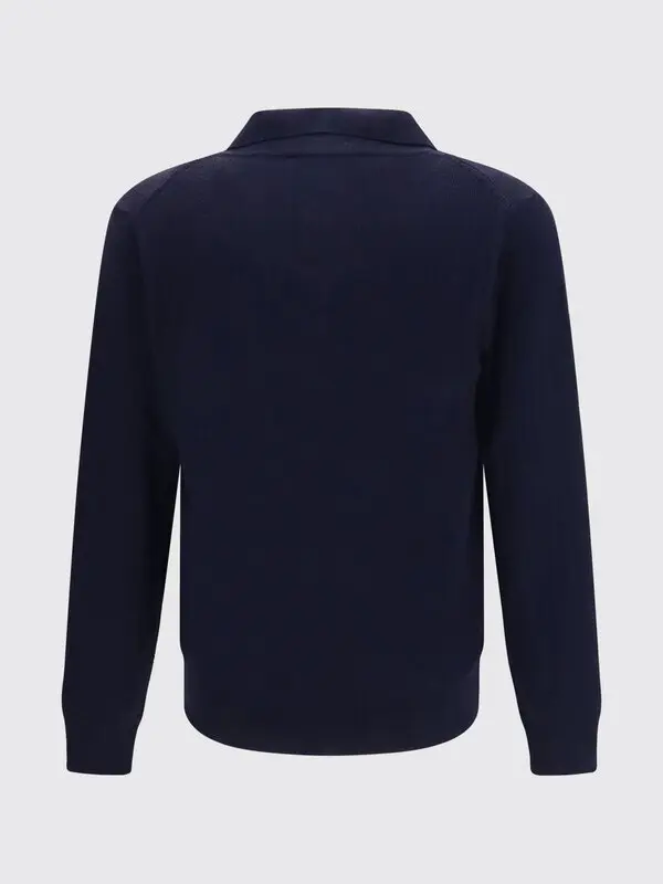 BROOKSFIELD Long-sleeved V-neck Wool Polo Shirt With Ribbed Trims