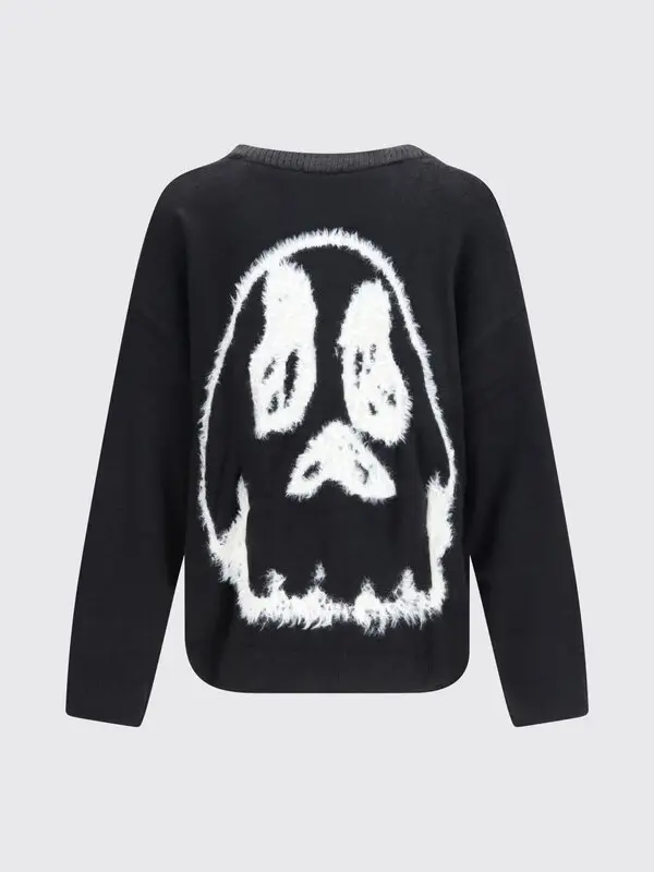 Y3 V-neck Cardigan In Merino Wool Blend With All-over Graphic Print - Black