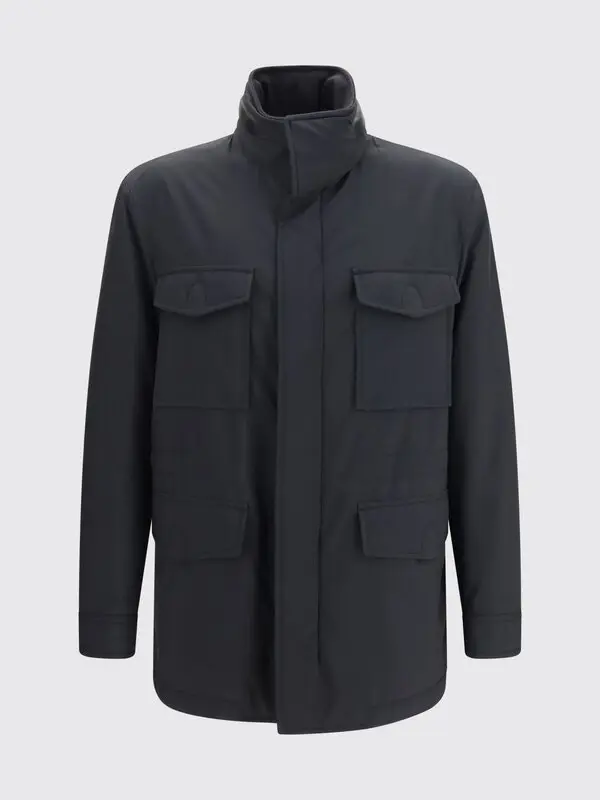 Brioni Short Wool-blend Parka With High Neck And Concealed Fastening