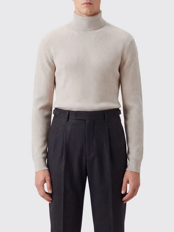 Brioni Cashmere And Wool Blend Turtleneck Jumper With Ribbed Trims - Beige