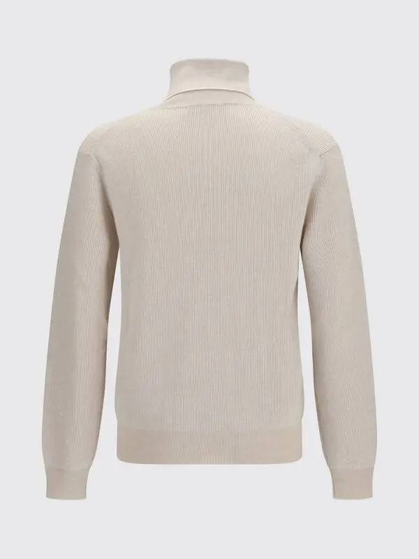 Brioni Cashmere And Wool Blend Turtleneck Jumper With Ribbed Trims - Beige