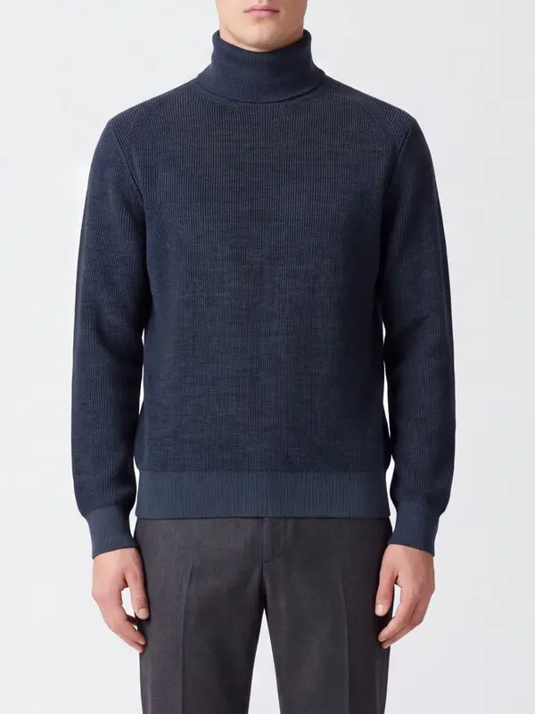 Brioni Cashmere And Wool Blend Turtleneck Jumper With Ribbed Trims - Blue