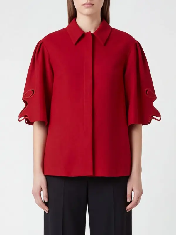 Blumarine Short-sleeved Shirt With Classic Collar And Dropped Shoulders - Red