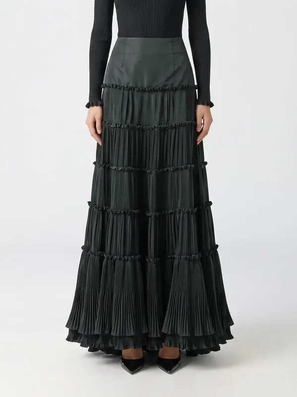 Blumarine High-waisted Pleated Crêpe Full Maxi Skirt - Black