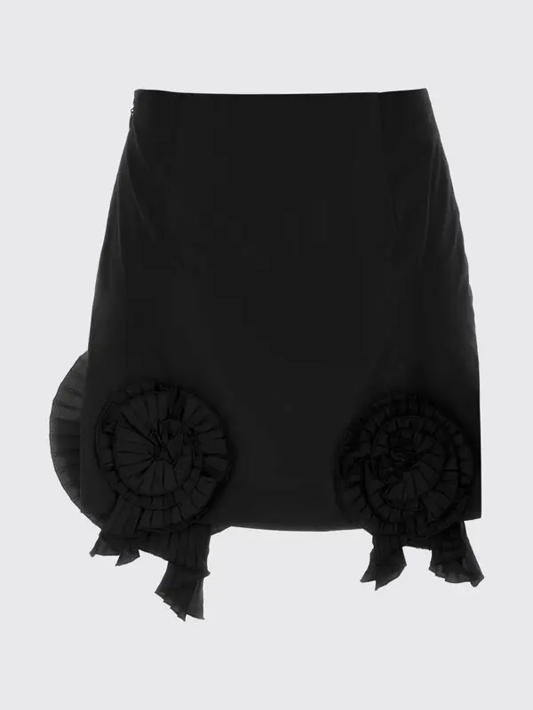 Blumarine Crêpe Pencil Mini Skirt With Floral Appliqué And Embroidery - Black