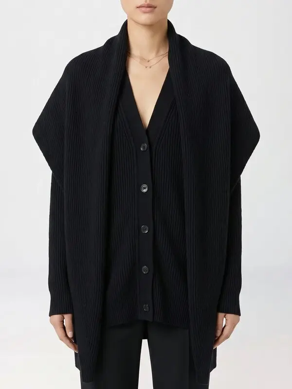Blumarine Asymmetrical Virgin Wool Cardigan With Shawl Collar - Black