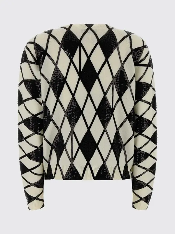 Blumarine Wool And Cashmere Argyle V-neck Jumper With Sequins