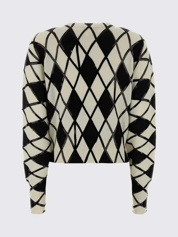 Blumarine Wool And Cashmere Argyle Cardigan With Sequin Embellishment