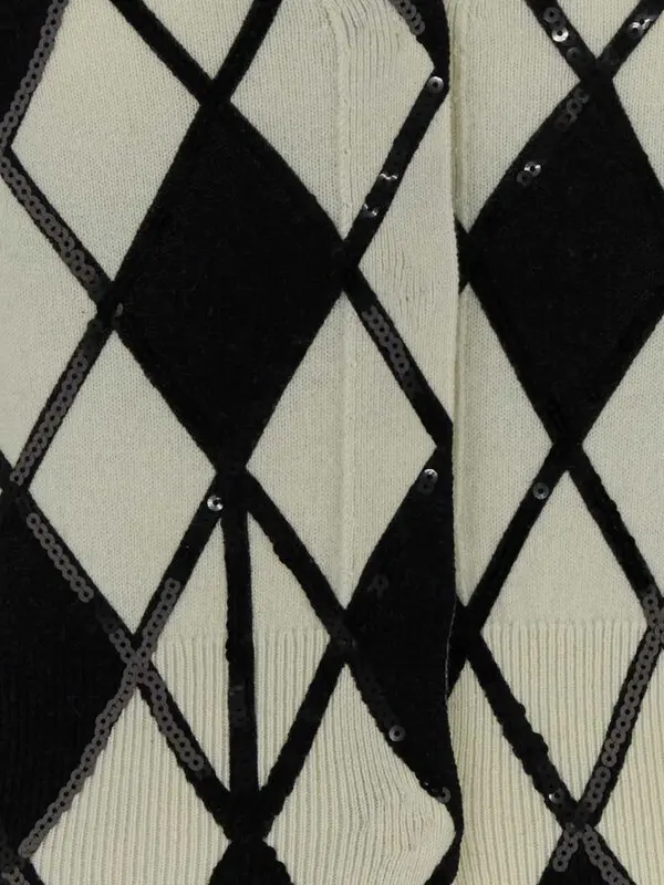 Blumarine Wool And Cashmere Argyle Cardigan With Sequin Embellishment