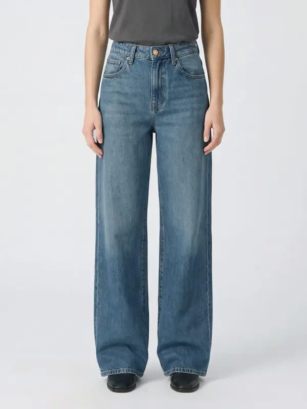 7 For All Mankind High-waisted Wide Leg Jeans In Cotton Denim With Distressed Effect
