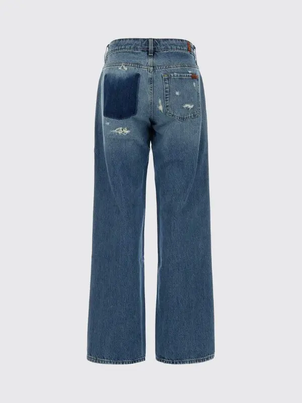 7 For All Mankind High-waisted Wide Leg Jeans In Cotton Denim With Distressed Effect