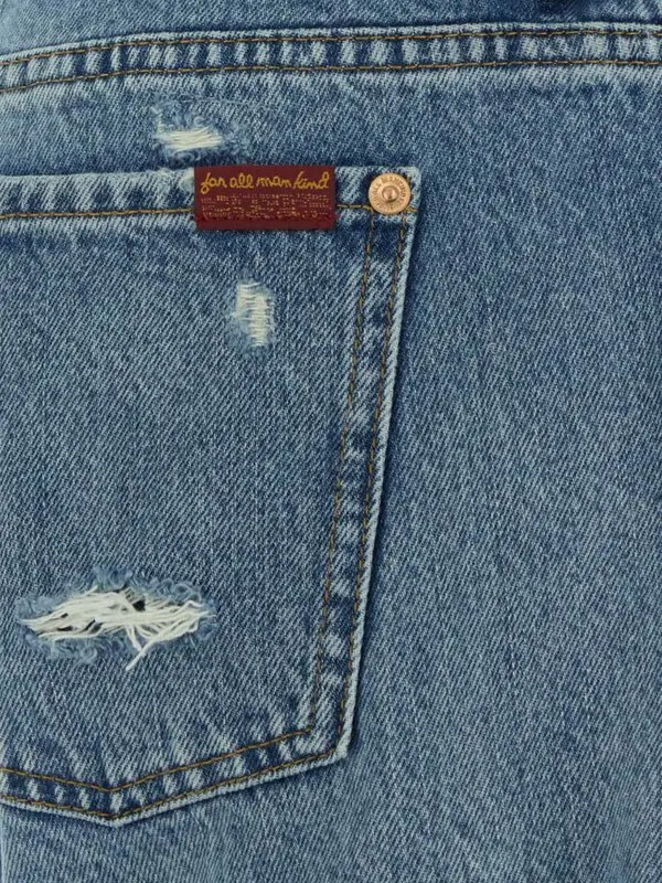 7 For All Mankind High-waisted Wide Leg Jeans In Cotton Denim With Distressed Effect