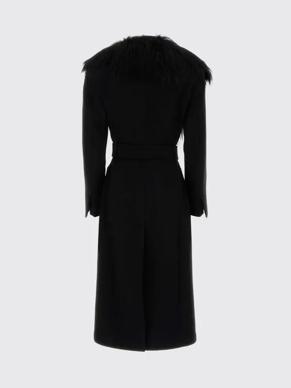 Blumarine Single-breasted Long Wool Blend Coat With Fur Collar