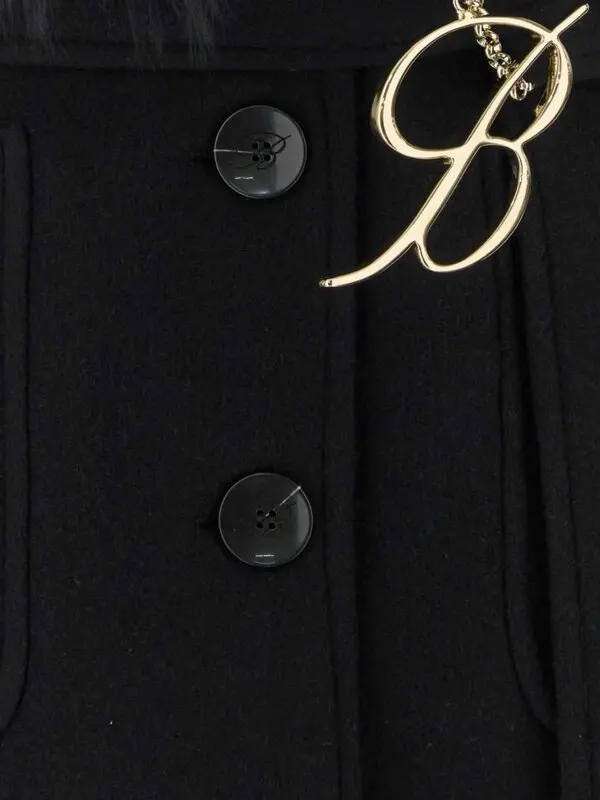 Blumarine Single-breasted Long Wool Blend Coat With Fur Collar